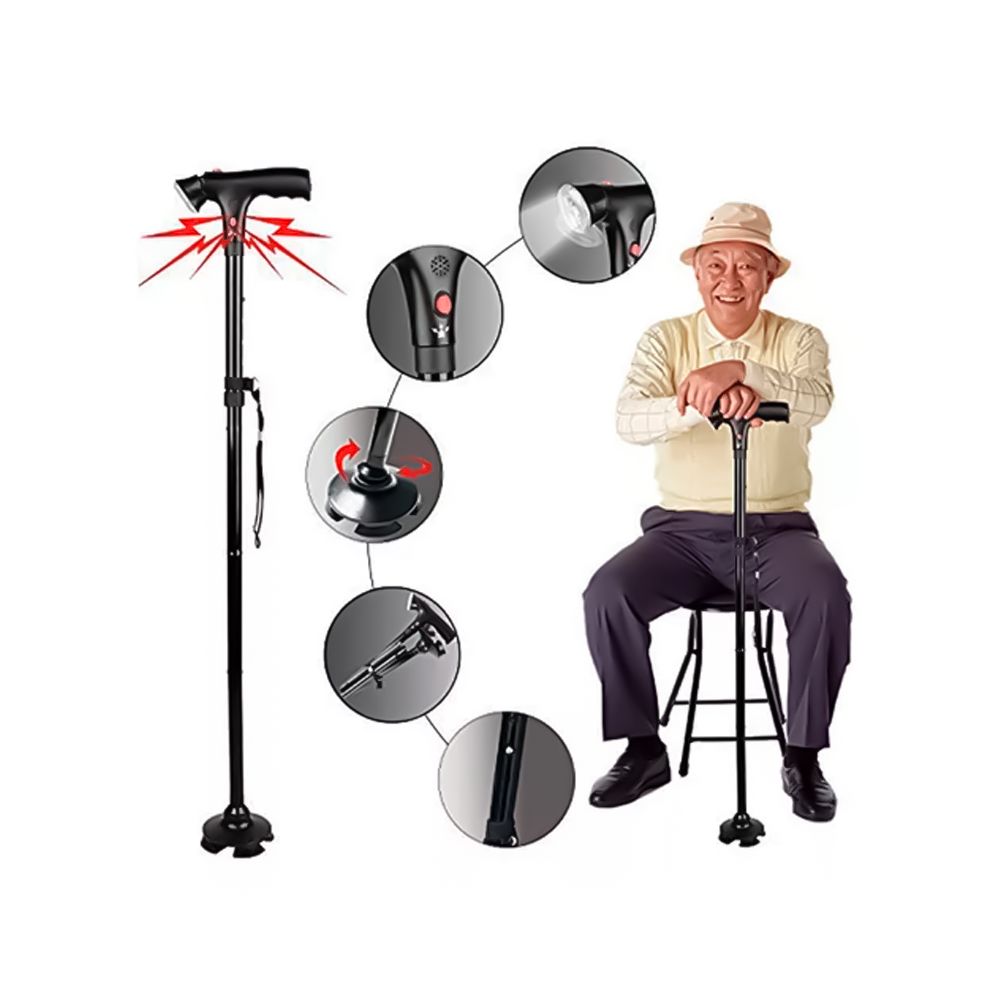 Baston Plegable Con Luz Led Y 4 Soportes Antideslizante – ultrabyte